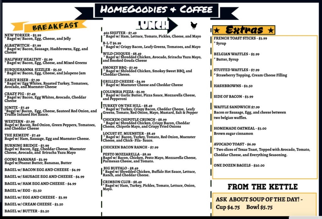 Menu - HomeGoodies and Coffee | Cafe and Gift Shop